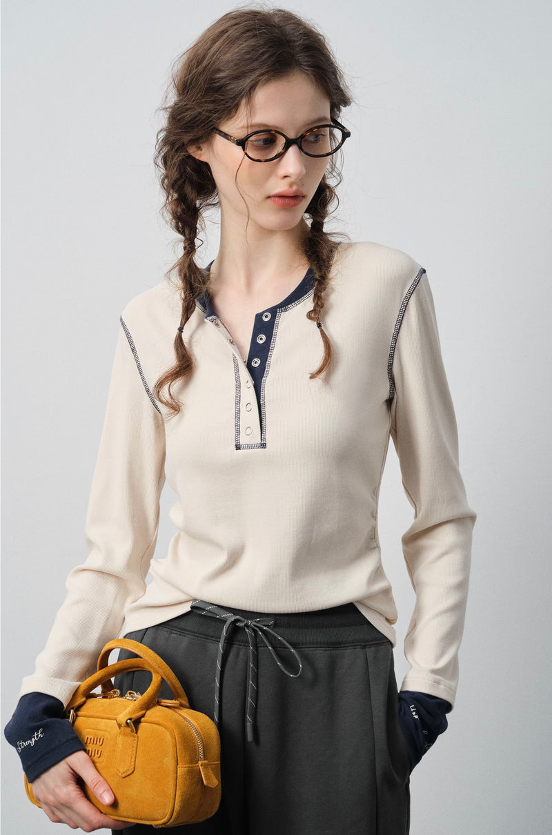 ハーフオープンデザインTシャツ C3090